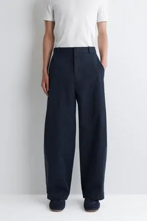 Cos Wide-leg Pleated Cotton Trousers - Navy