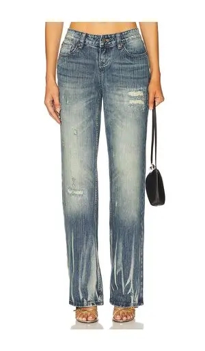 Faded Whiskered Straight Leg Jeans