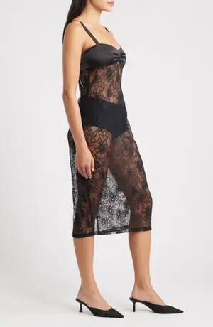 ARTLESS FOREVER Mixed Media Lace Midi Dress - Black
