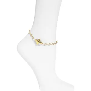 VIDAKUSH Cubic Zirconia & Freshwater Pearl Anklet - Gold