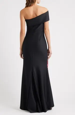 Eliza J Placed Floral One-shoulder Gown - Black Multi