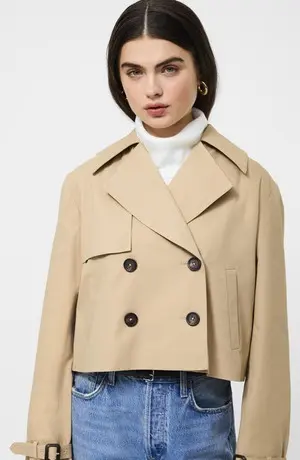 French Connection Crop Cotton Twill Trench Coat