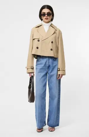 French Connection Crop Cotton Twill Trench Coat