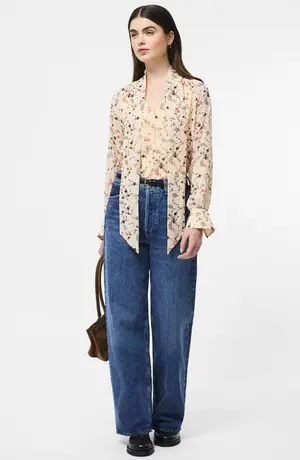 French Connection Leithia Floral Chiffon Tie Neck Top