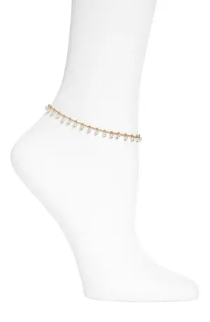 VIDAKUSH Faux Pearl Dangle Anklet - Gold
