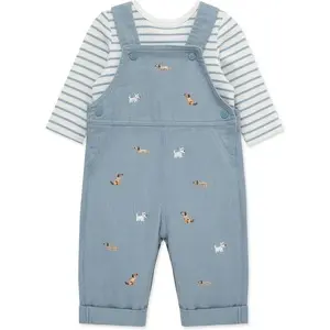 LITTLE ME Doggies Embroidered Overalls & T-shirt Set - Blue