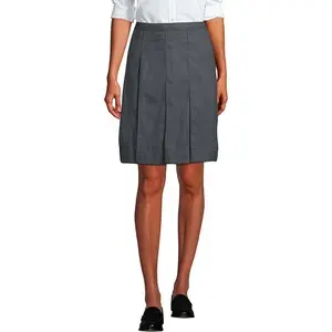 LANDS' END Solid Box Pleat Above Knee Skirt - Haze Gray