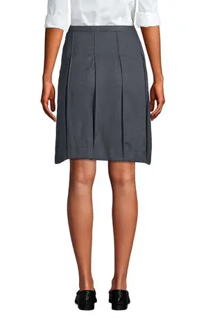 LANDS' END Solid Box Pleat Above Knee Skirt - Haze Gray