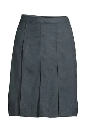 LANDS' END Solid Box Pleat Above Knee Skirt - Haze Gray
