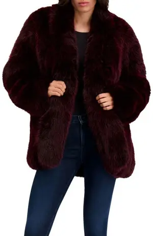 LYLA GRANT Faux Fox Jacket - Wine Multi