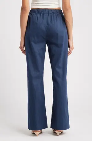 ARTLESS FOREVER Pull-on Linen & Cotton Wide Leg Pants - Navy Blue