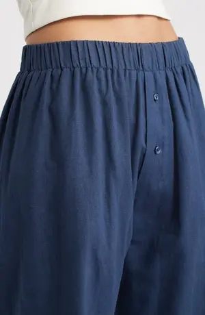 ARTLESS FOREVER Pull-on Linen & Cotton Wide Leg Pants - Navy Blue