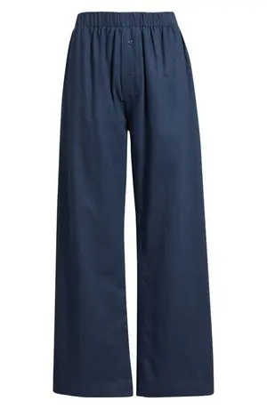 ARTLESS FOREVER Pull-on Linen & Cotton Wide Leg Pants - Navy Blue