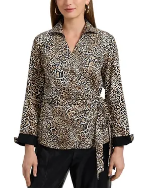 Foxcroft Salina Animal Print Blouse - Brown Multi