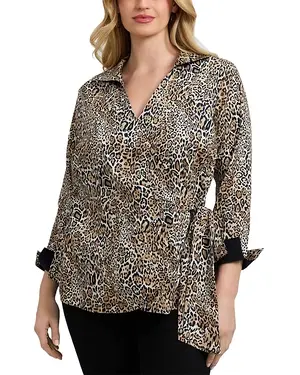 Foxcroft Salina Animal Print Blouse - Brown Multi