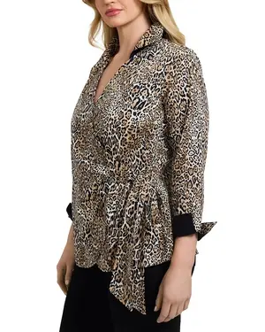 Foxcroft Salina Animal Print Blouse - Brown Multi