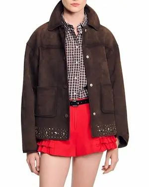 Sandro Studded Suede Leather Jacket