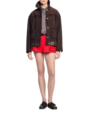Sandro Studded Suede Leather Jacket