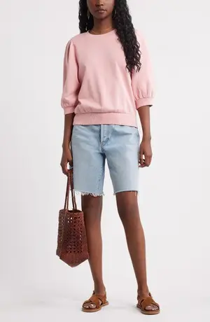 Treasure & Bond Puff Sleeve Crewneck Sweatshirt - Pink Beauty