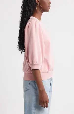 Treasure & Bond Puff Sleeve Crewneck Sweatshirt - Pink Beauty