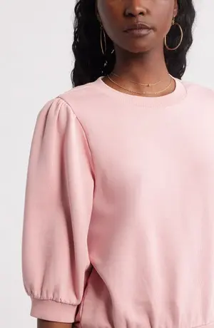 Treasure & Bond Puff Sleeve Crewneck Sweatshirt - Pink Beauty