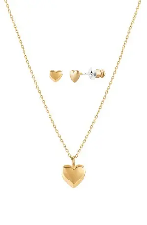 BEARFRUIT JEWELRY 14k Plated Puffed Heart Necklace And Stud Earring Set - Gold
