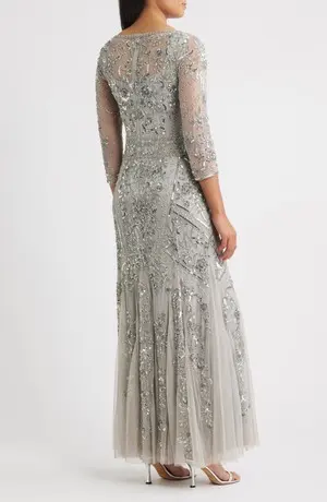 Pisarro Nights Beaded Chiffon Column Gown