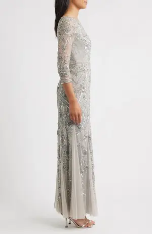 Pisarro Nights Beaded Chiffon Column Gown