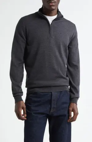 John Smedley Tapton Quarter Zip Merino Wool Sweater - Charcoal