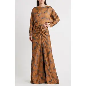 Amsale Long Sleeve Jacquard Gown - Copper Multi