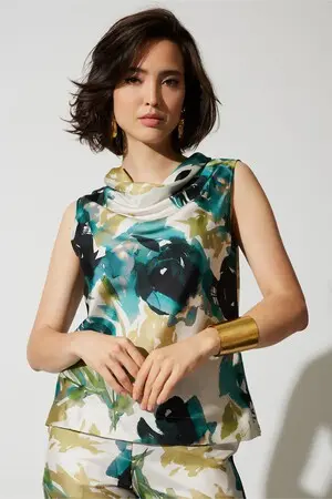 Natori Mira Silk Twill Belted Funnel Neck Top
