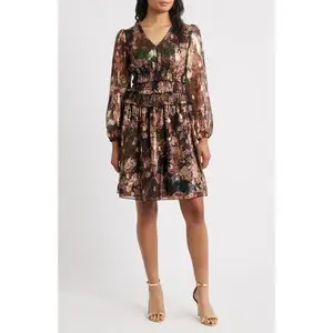 Eliza J Metallic Floral Long Sleeve Dress