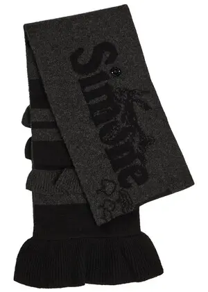 Simone Rocha Striped Ruffle-trimmed Wool-blend Scarf - Black