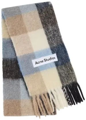 Acne Studios Vally Checked Wool-blend Scarf Blue