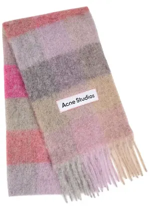 Acne Studios Vally Checked Wool-blend Scarf Fuchsia