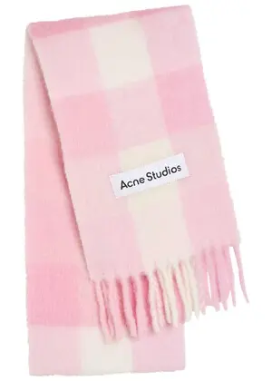 Acne Studios Vally Checked Wool-blend Scarf Light Pink
