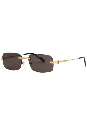 CARTIER Rimless Rectangle-frame Sunglasses - Gold