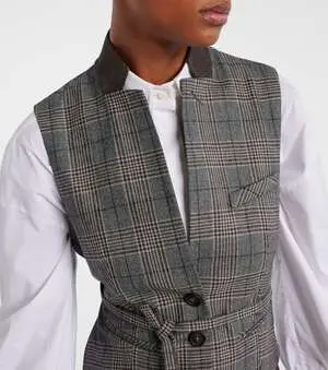 Brunello Cucinelli Belted Checked Virgin Wool Vest