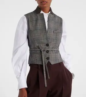 Brunello Cucinelli Belted Checked Virgin Wool Vest