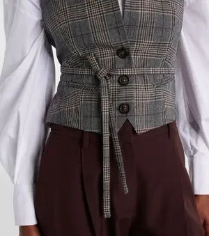 Brunello Cucinelli Belted Checked Virgin Wool Vest