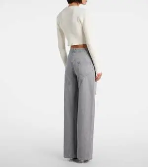 AREA Distressed Embellished Wide-leg Jeans