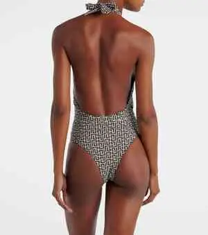 Balmain Belted Halterneck Swimsuit