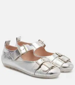 Simone Rocha Buckle Ballerina Grip Leather Ballet Flats - Silver