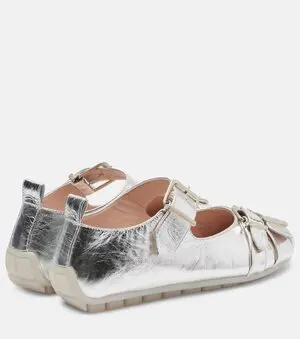 Simone Rocha Buckle Ballerina Grip Leather Ballet Flats - Silver