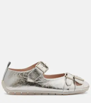 Simone Rocha Buckle Ballerina Grip Leather Ballet Flats - Silver