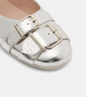Simone Rocha Buckle Ballerina Grip Leather Ballet Flats - Silver