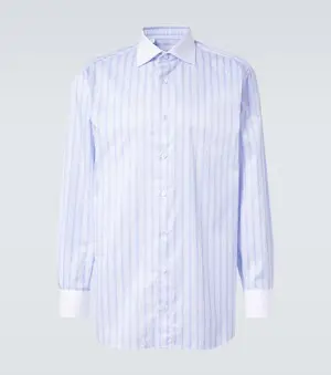 Brioni Striped Cotton Poplin Shirt - Blue