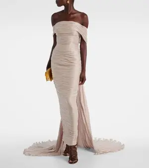 MARMAR HALIM Off-shoulder Pleated Bustier Gown