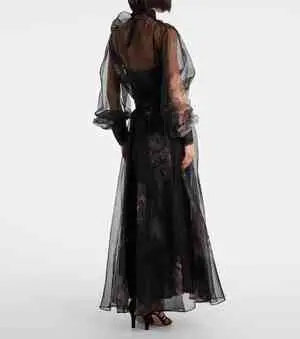 Zimmermann Hypnotic Floral Silk Organza Maxi Skirt - Black