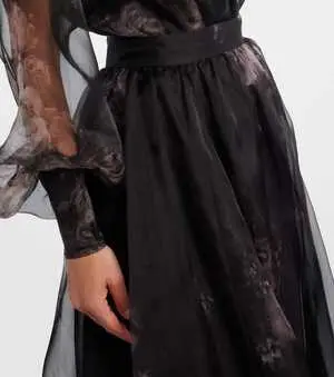 Zimmermann Hypnotic Floral Silk Organza Maxi Skirt - Black
